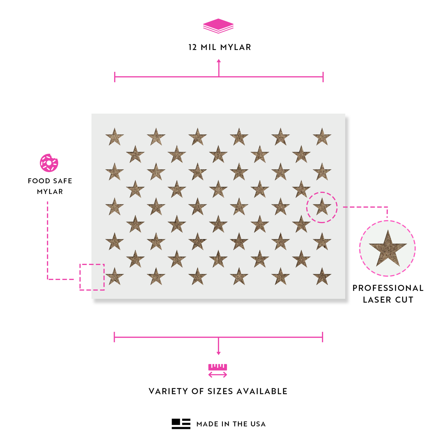 50 Stars Stencil with Multiple Sizes Available - 100% Made in USA