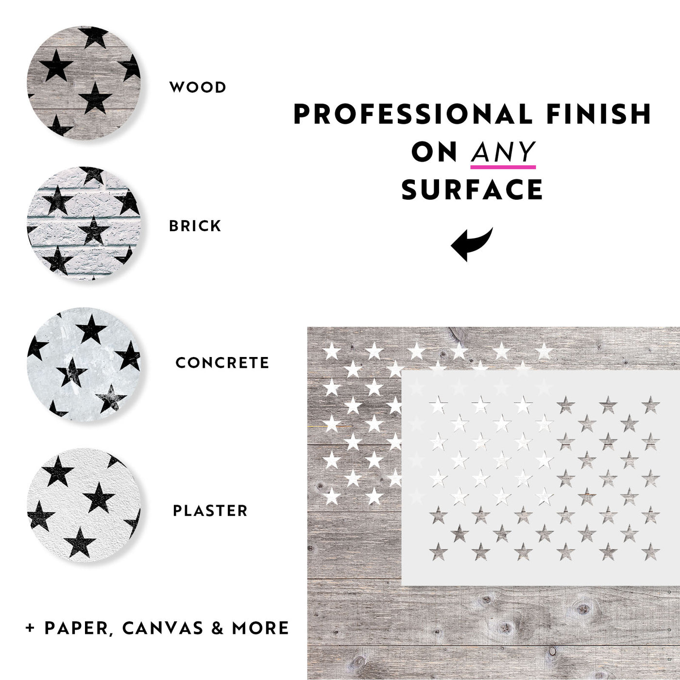 50 Stars Stencil with Multiple Sizes Available - 100% Made in USA
