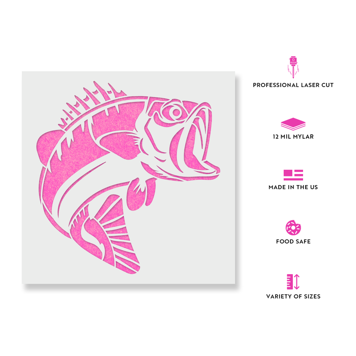 Bass Fish Stencil - Easy to use largemouth bass stencils for diy