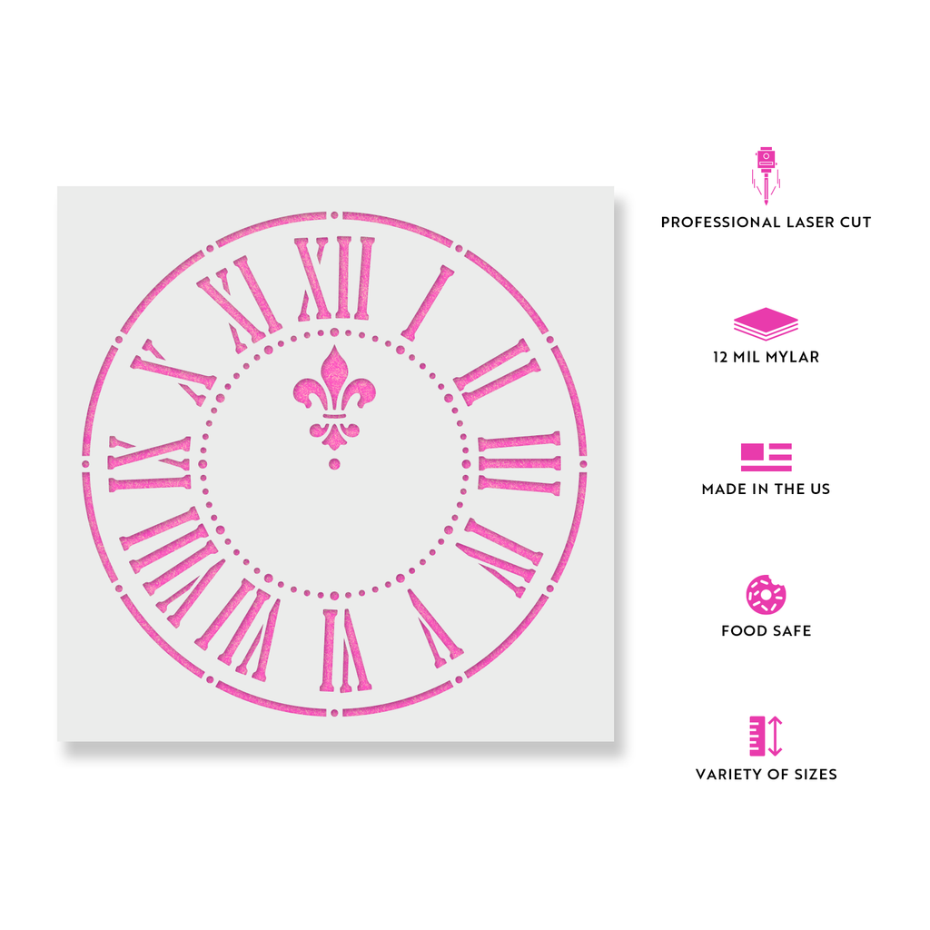 Clock Stencil - Perfect stencil for painting a DIY clock design on wood