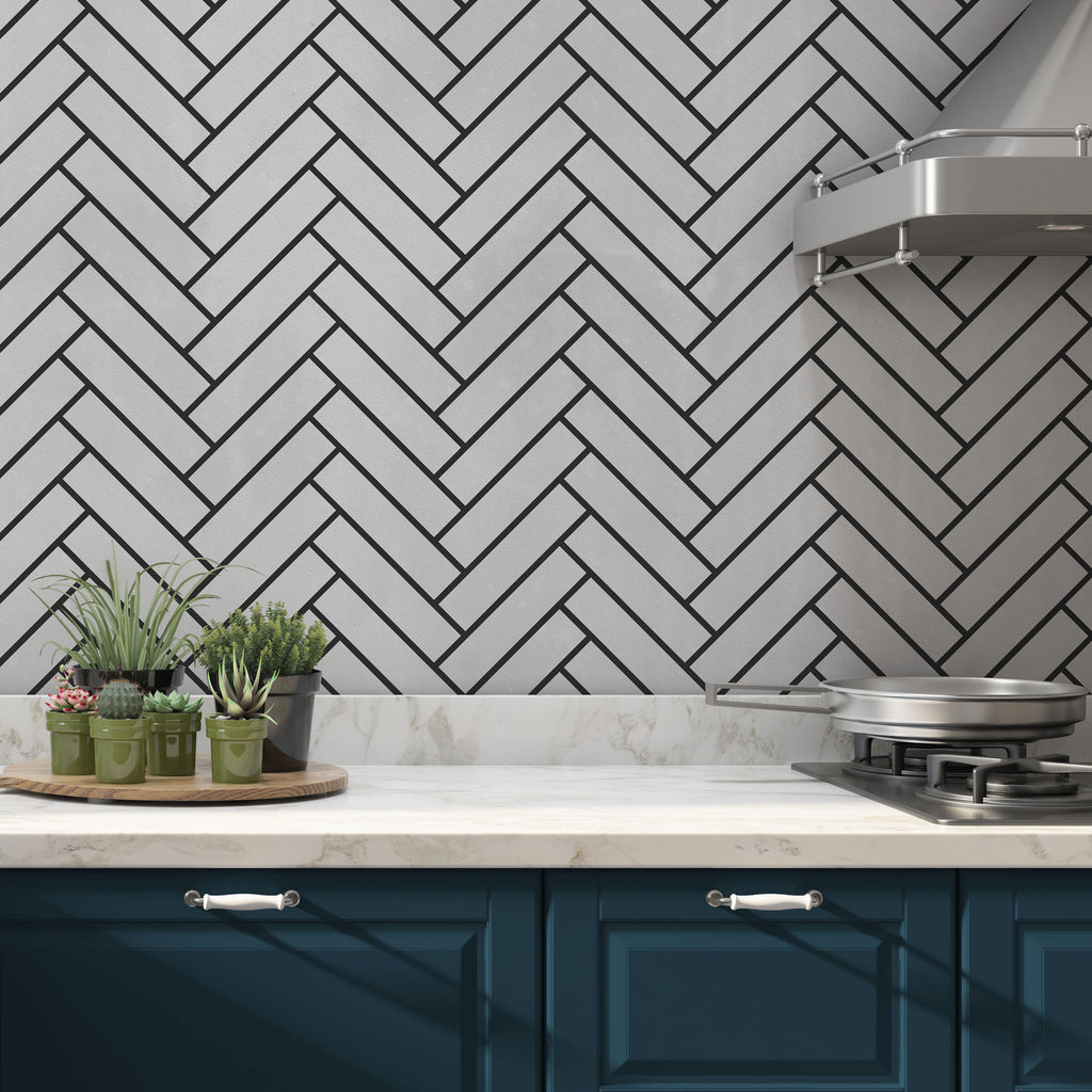 Diagonal Herringbone Tile Pattern Wall Stencils - Stencil Revolution