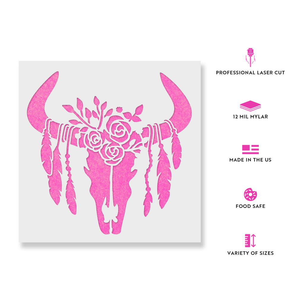 Feathered Cow Skull Stencils - Stencil Revolution