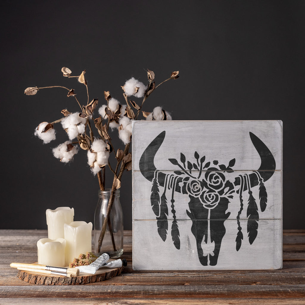 Feathered Cow Skull Stencils - Stencil Revolution