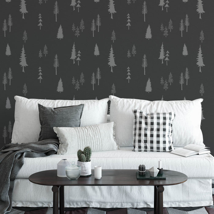 Fir Tree Forest Pattern Wall Stencils - Stencil Revolution
