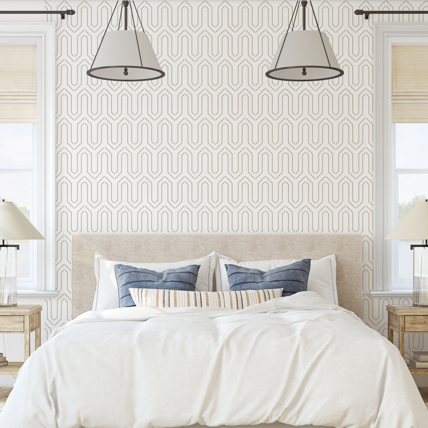 Geometric Hex Lines Pattern Wall Stencils - Stencil Revolution