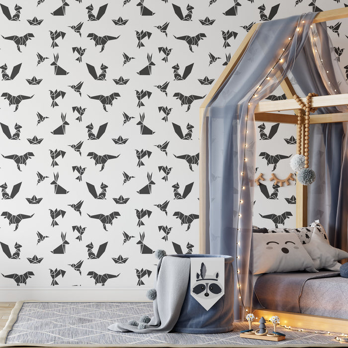 Geometric Origami Animals Pattern Wall Stencils - Stencil Revolution