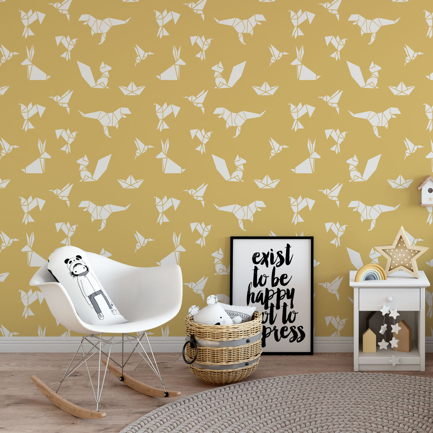 Geometric Origami Animals Pattern Wall Stencils - Stencil Revolution