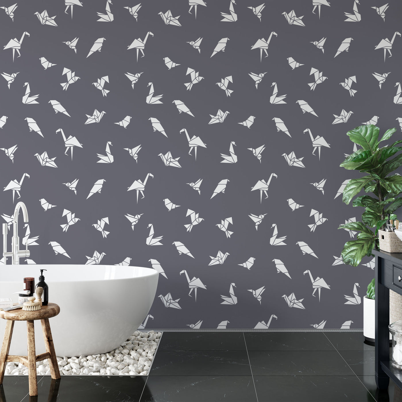 Geometric Origami Birds Pattern Wall Stencils - Stencil Revolution