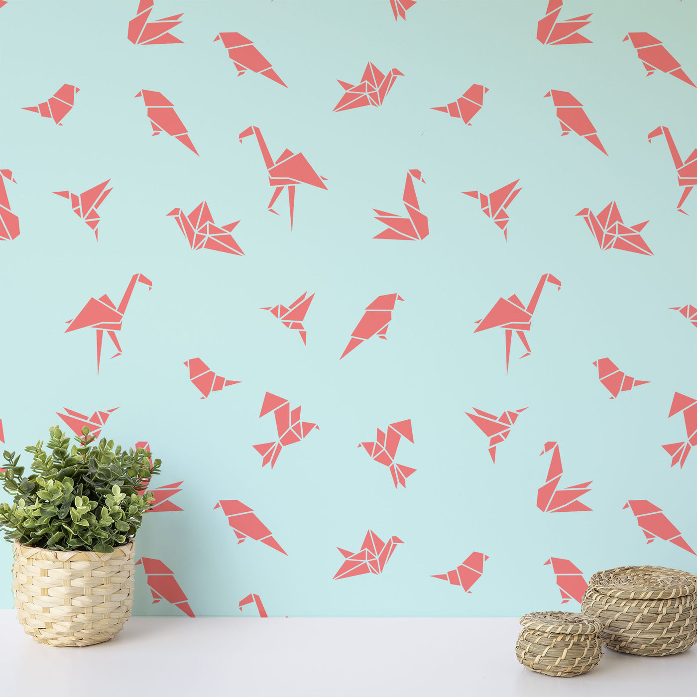 Geometric Origami Birds Pattern Wall Stencils - Stencil Revolution