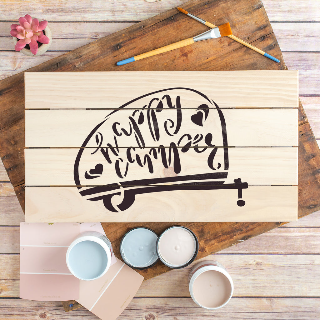 Happy Camper Stencil – RV Stencils Camping Themed Campfire Stencils