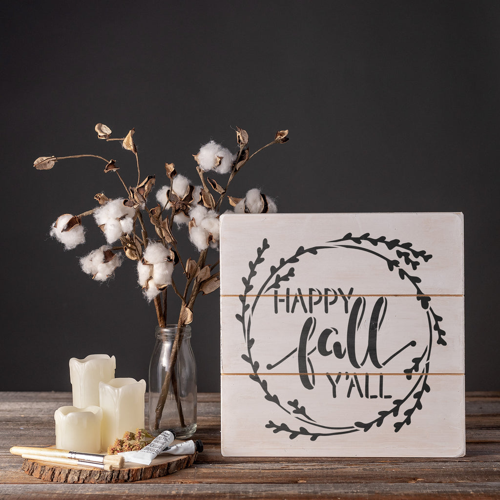 Happy Fall Yall Stencil Design - Mylar Stencil Great for Fall Wood Signs