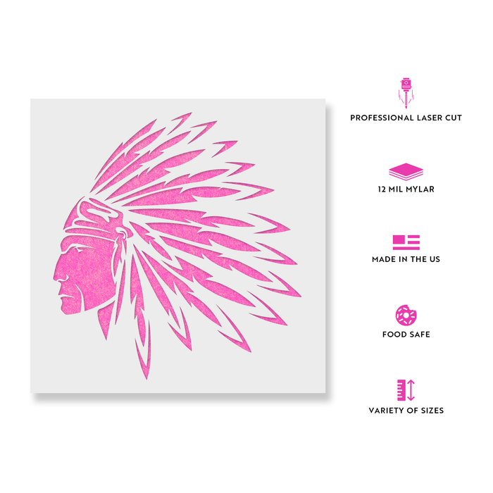 Native American Indian Stencil - Reusable Stencils in Large & Small Sizes