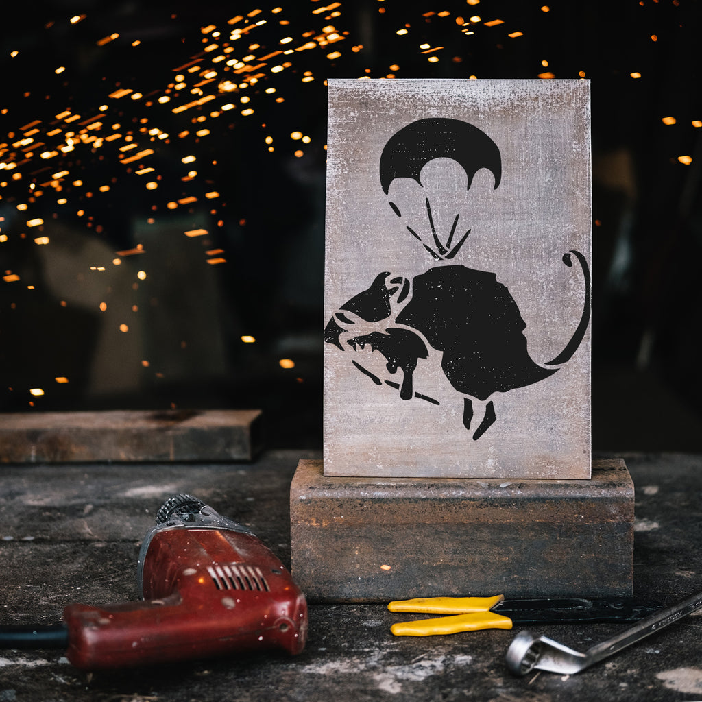 Parachuting Rat Banksy Stencils - Stencil Revolution