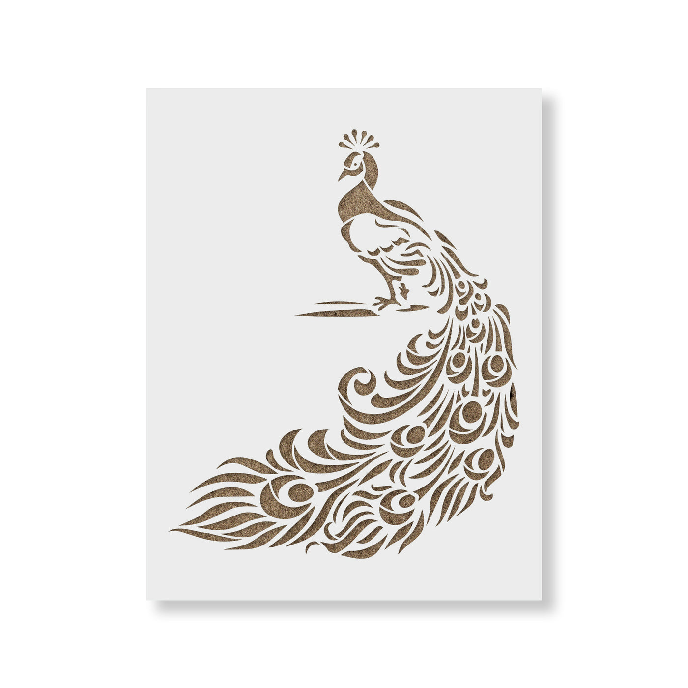Peacock Stencil Template - Laser-cut Stencil of a Peacock and Feathers