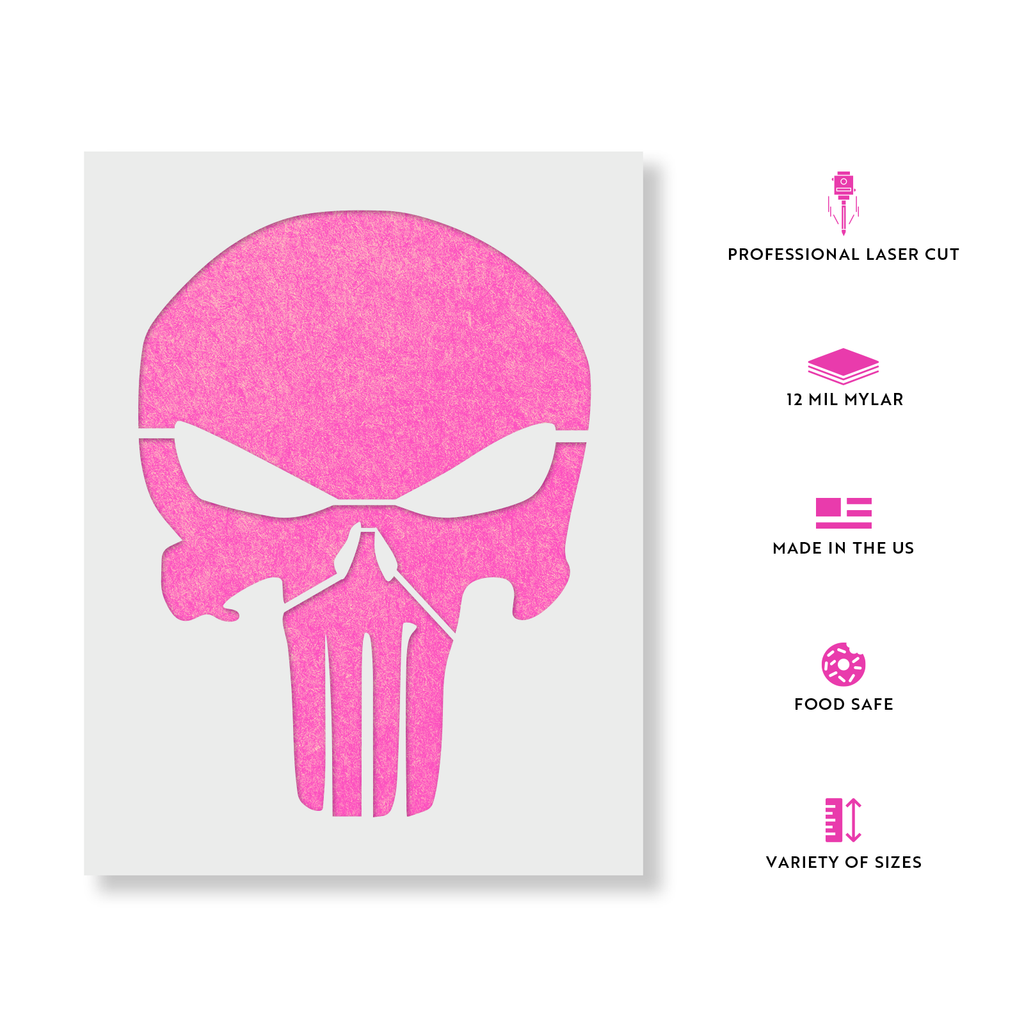 Punisher Stencil Design on Durable Mylar - Reusable Skull Stencil
