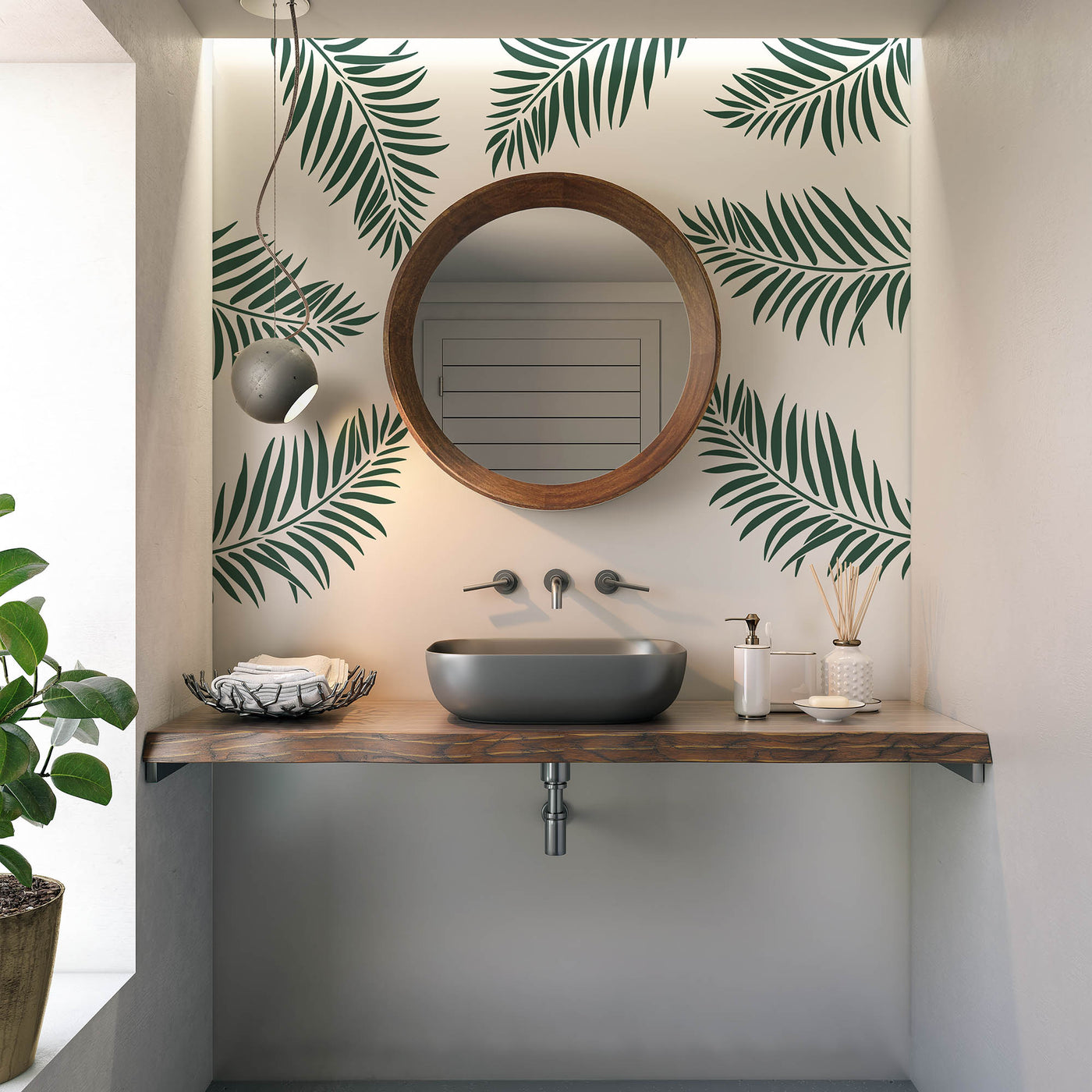 Single Palm Leaf Pattern Wall Stencils - Stencil Revolution