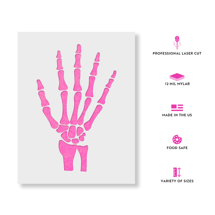 Skeleton Hand Stencil, Large & small skeleton hand bones
